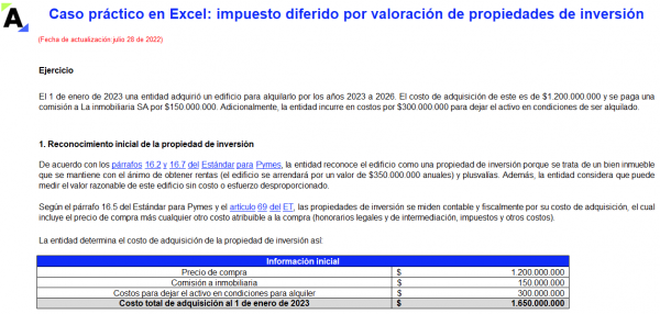 Caso Práctico En Excel Impuesto Diferido Por Valoración De Propiedades
